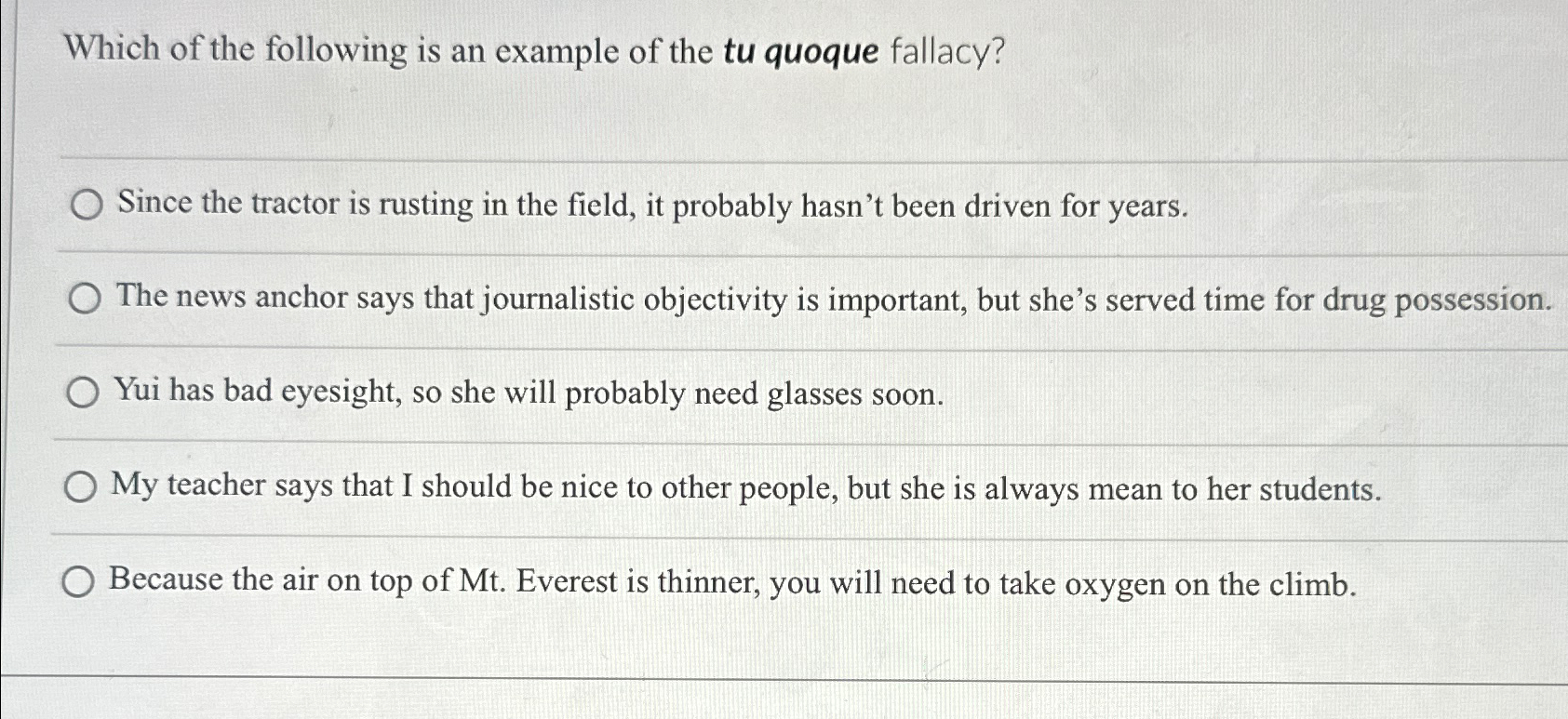 Solved Which of the following is an example of the tu quoque | Chegg.com