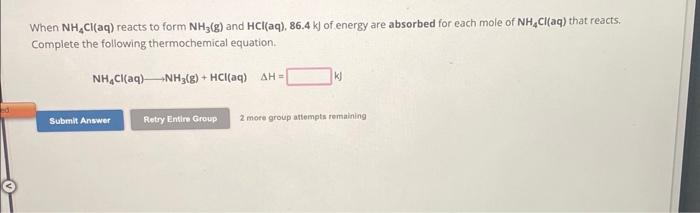 Solved When NH4Cl(aq) reacts to form NH3( g) and | Chegg.com