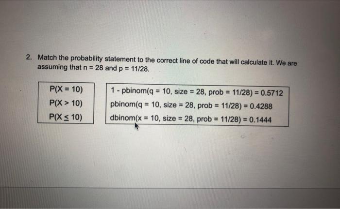 Solved 2. Match the probability statement to the correct | Chegg.com