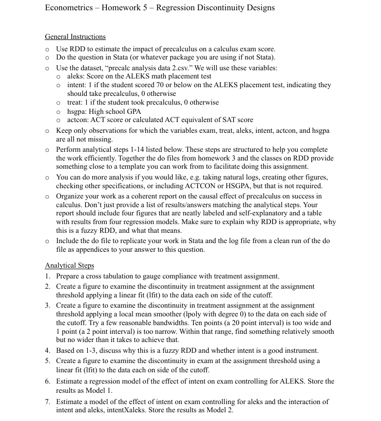 Solved by an EXPERT Econometrics - ﻿Homework 5 - ﻿Regression | Chegg.com