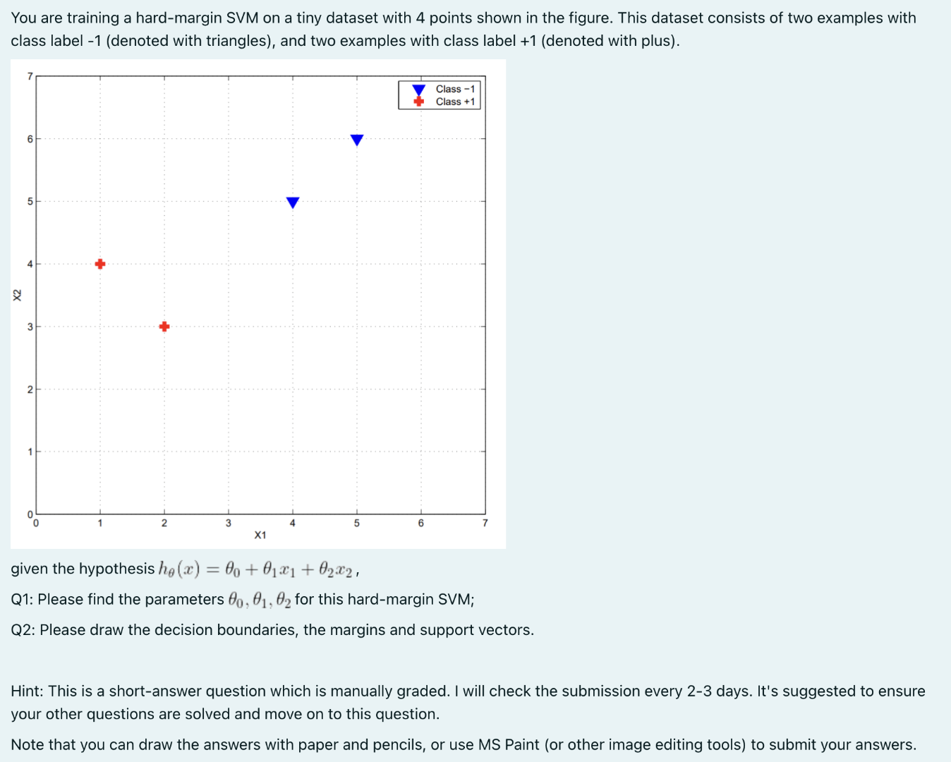 Solved You are training a hard-margin SVM on a tiny dataset | Chegg.com
