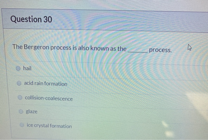 Solved Question 30 The Bergeron process is also known as the | Chegg.com