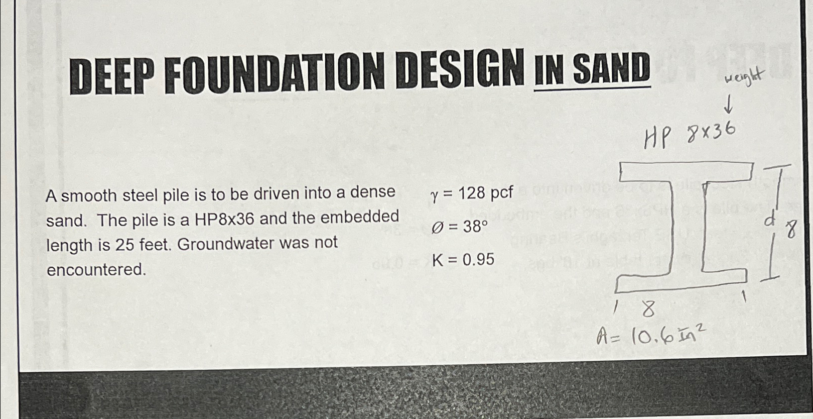 Solved DEEP FOUNDATION DESIGN IN SANDHP 8×36A smooth steel | Chegg.com