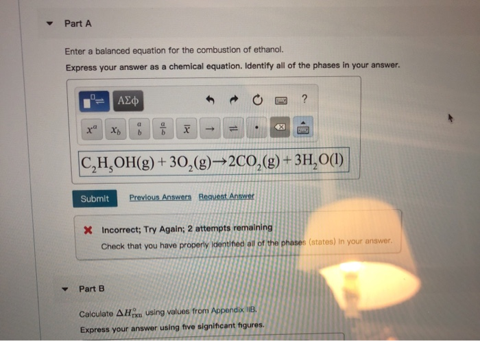 Solved Part A Enter a balanced equation for the combustion | Chegg.com