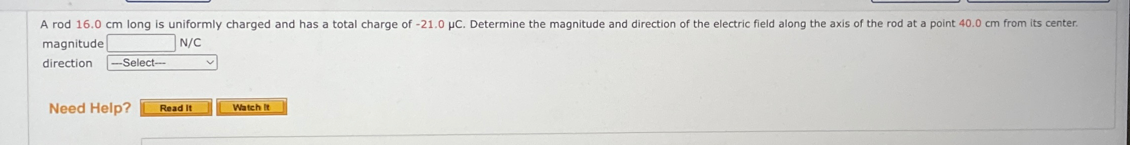 Solved magnitude N/C directionNeed Help? | Chegg.com
