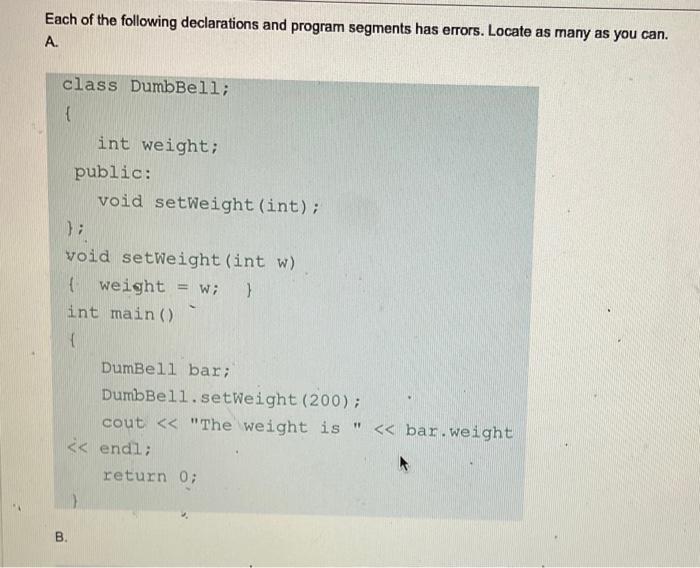 Solved Each of the following declarations and program | Chegg.com