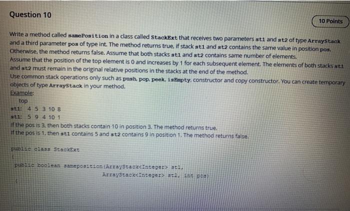 Solved Question 10 10 Points Write a method called same | Chegg.com