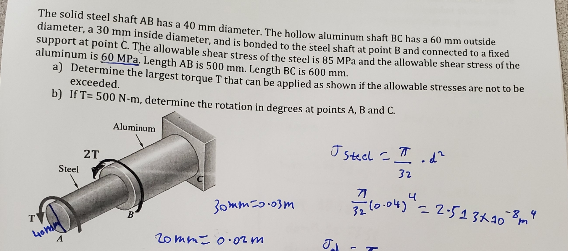 Solved The solid steel shaft AB ﻿has a 40 ﻿mm diameter. The | Chegg.com