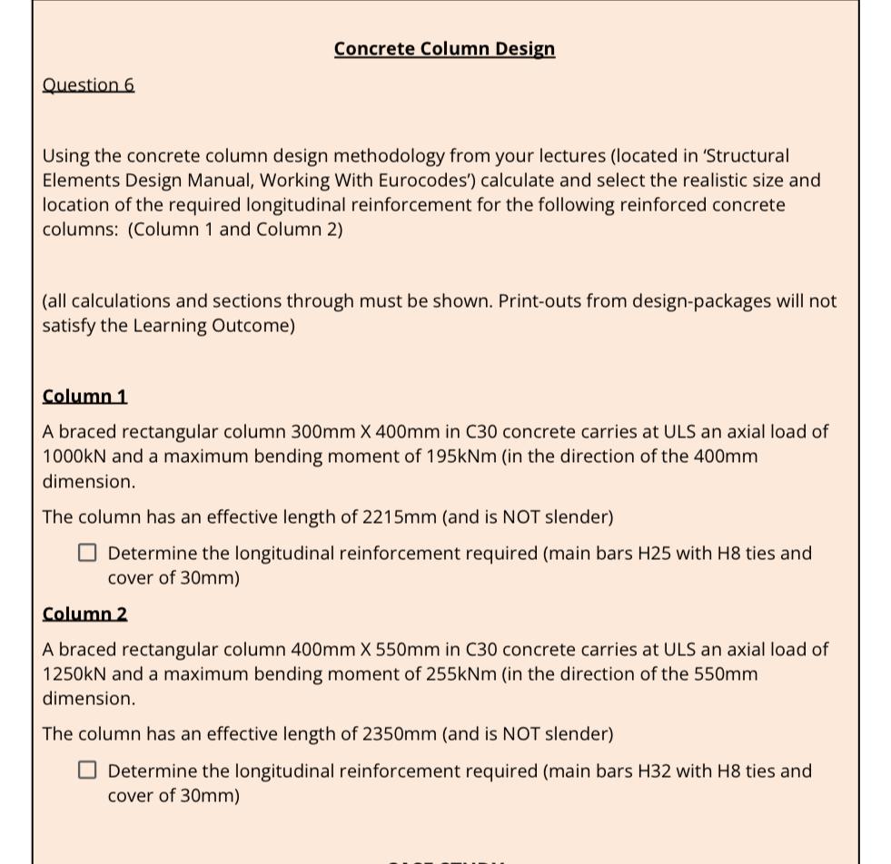 Solved Concrete Column DesignQuestion 6Using the concrete | Chegg.com