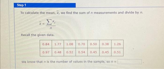 Solved To calculate the mean, xˉ, we find the sum of n | Chegg.com