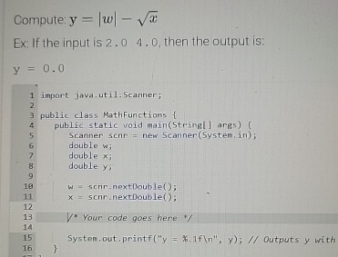 Solved Compute: y=|w|-x2Ex: If the input is 2.04 .0 , ﻿then | Chegg.com