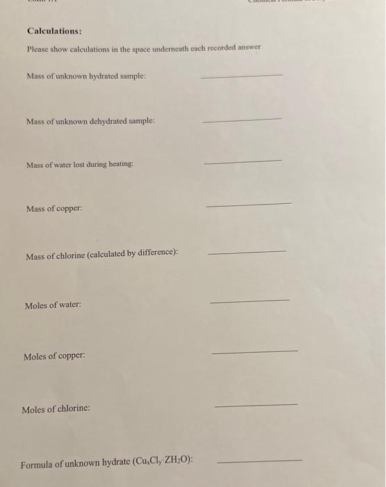 Solved Chemical Formula of a Hydrate Data Table: Name: Mass | Chegg.com