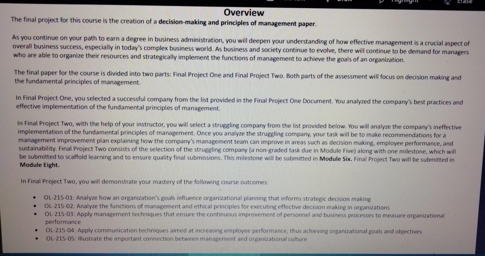 Solved Overview The final project for this course is the | Chegg.com