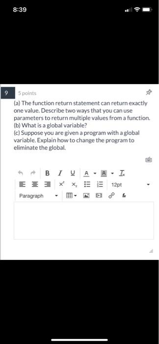 Solved 8 39 9 5 Points A The Function Return Statement Can