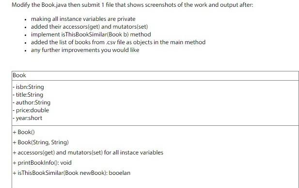 Solved Modify the Book.java then submit 1 file that shows | Chegg.com