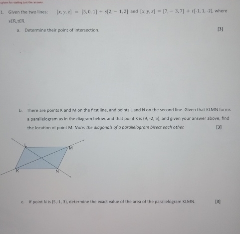 Solved given tar stating iant the arywerGiven the two lines: | Chegg.com