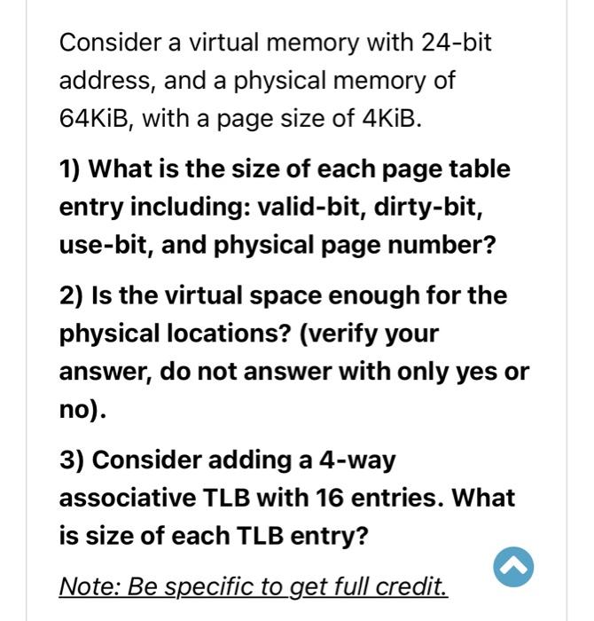 Solved Consider a virtual memory with 24-bit address, and a | Chegg.com