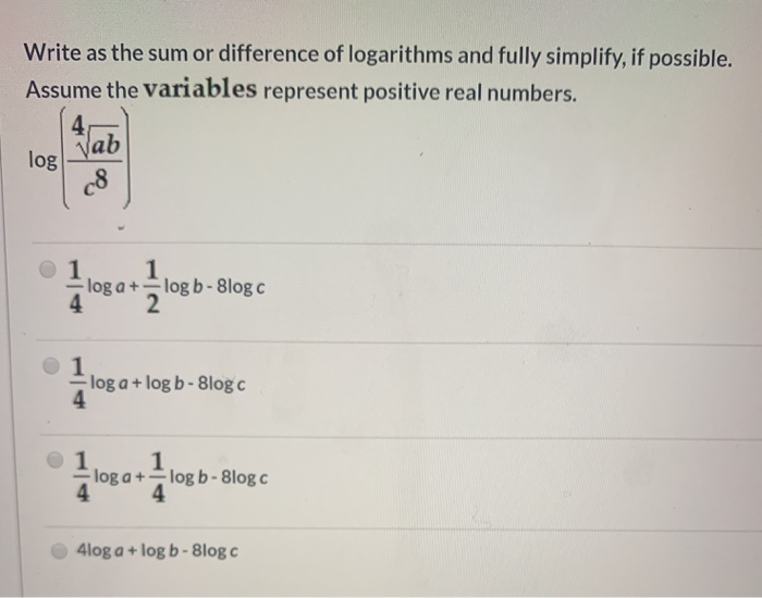 Solved Write as the sum or difference of logarithms and | Chegg.com