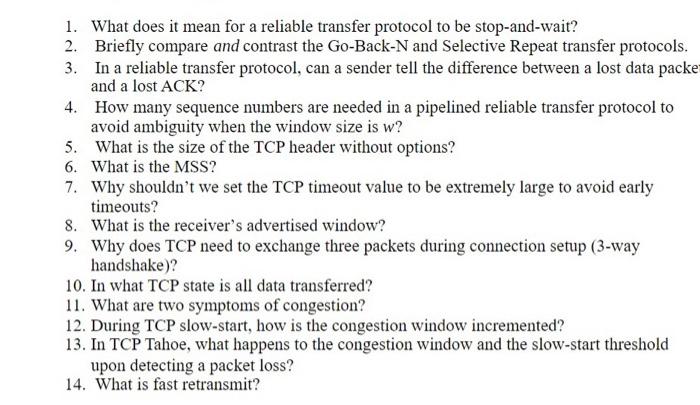 1. What does it mean for a reliable transfer protocol | Chegg.com