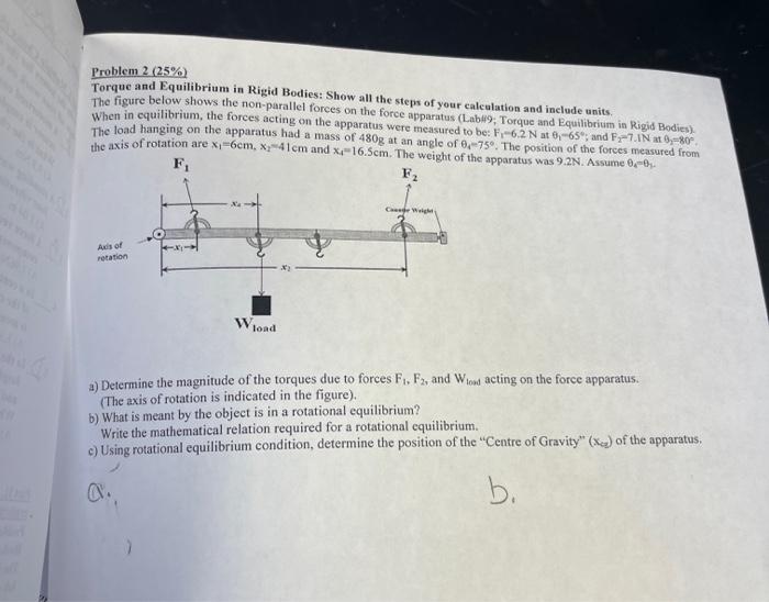 Solved Problem 2(25%) Torque and Equilibrium in Rigid | Chegg.com