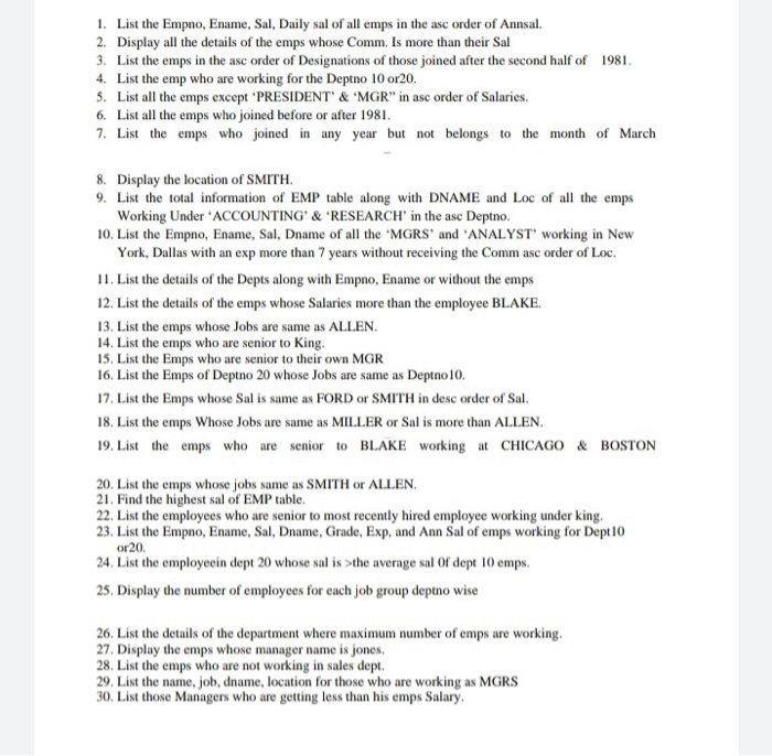 Solved Emp table data COMM 300 500 EMPNO 7369 7499 7521 7566 | Chegg.com