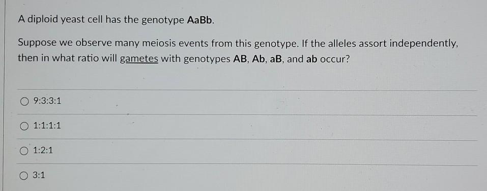 Solved A diploid yeast cell has the genotype AaBb. Suppose | Chegg.com