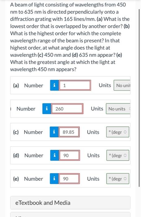 Solved A beam of light consisting of wavelengths from 450 nm | Chegg.com