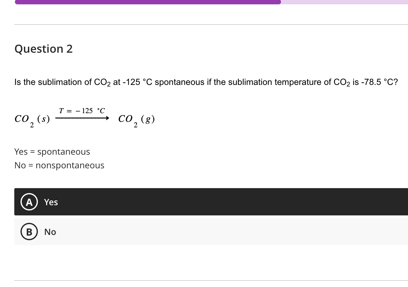 Solved Question 2Is the sublimation of CO2 ﻿at -125°C | Chegg.com
