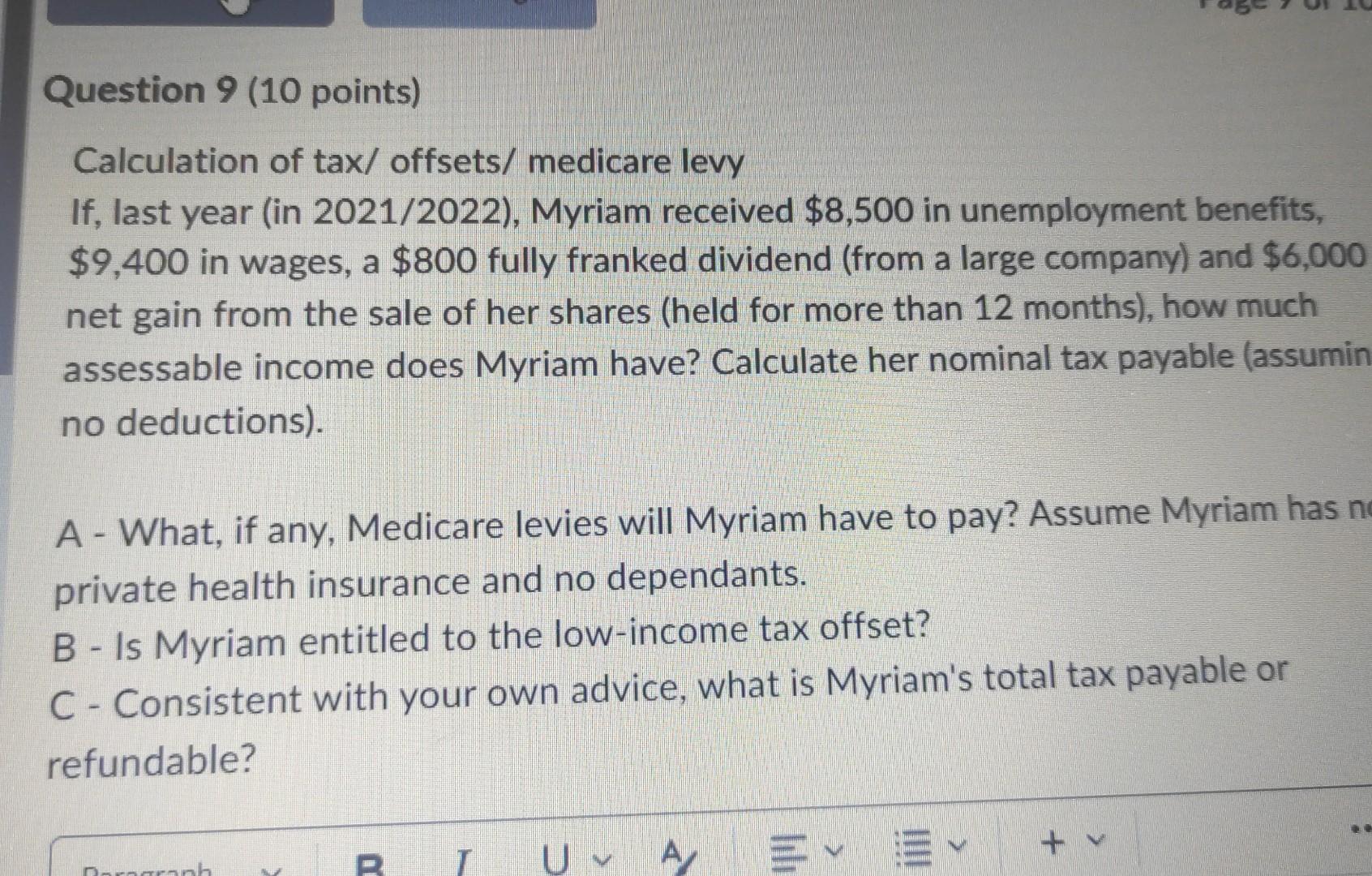 Solved Calculation of tax/ offsets/ medicare levy If, last | Chegg.com