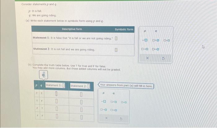 Solved Consider statements p and q. p: It is fall. q: We are | Chegg.com