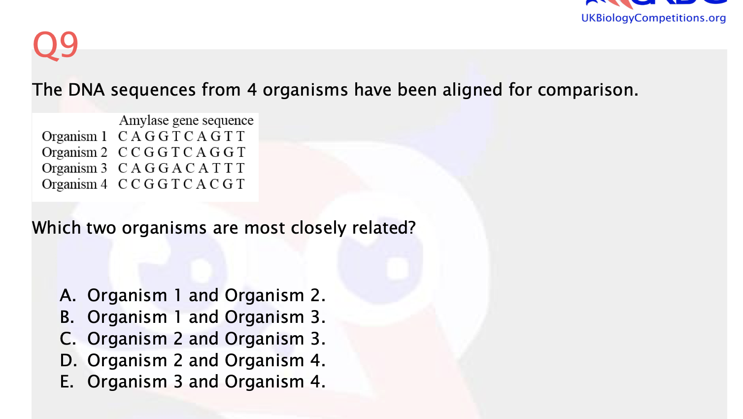 Solved Q9The DNA sequences from 4 ﻿organisms have been | Chegg.com