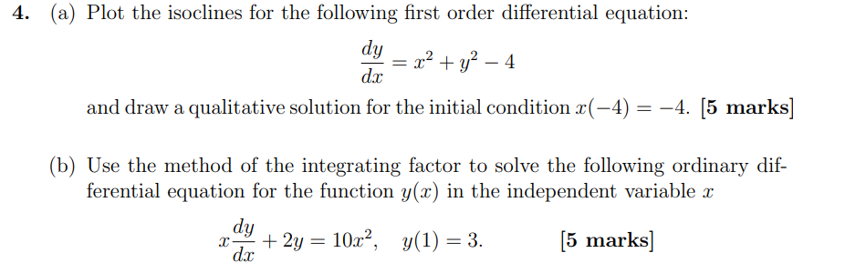 Solved (a) ﻿Plot the isoclines for the following first order | Chegg.com