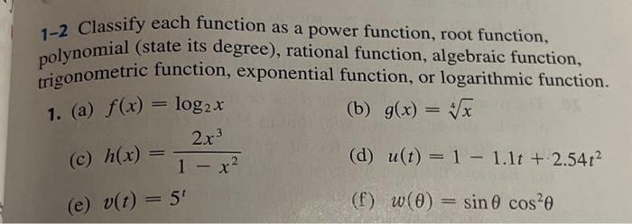 Solved 1-2 Classify each function as a power function, root | Chegg.com