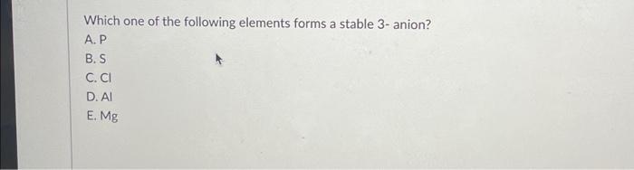 Solved Which one of the following elements forms a stable 3- | Chegg.com