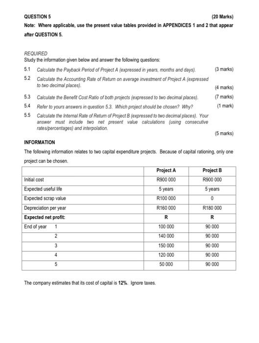 Solved QUESTION 5 (20 Marks) Note: Where applicable, use the | Chegg.com