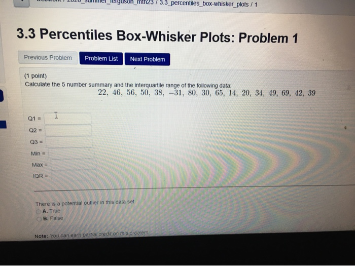 Solved th23 73.3 percentiles_box-whisker_plots / 1 3.3 | Chegg.com