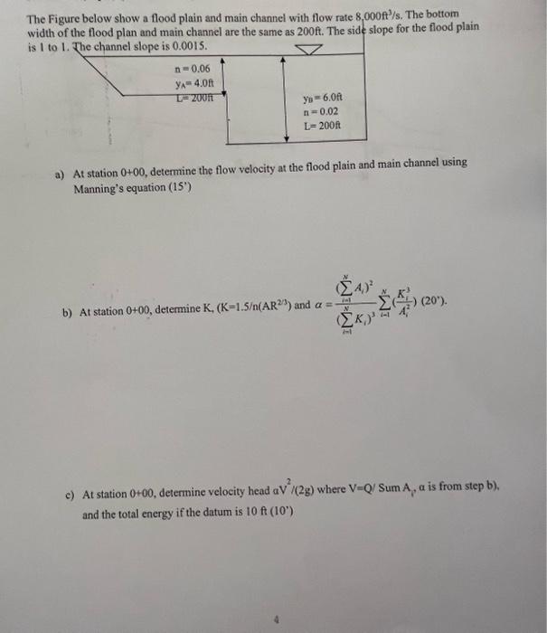 The Figure below show a flood plain and main channel | Chegg.com