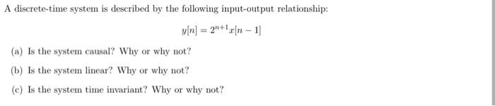 Solved A discrete-time system is described by the following | Chegg.com
