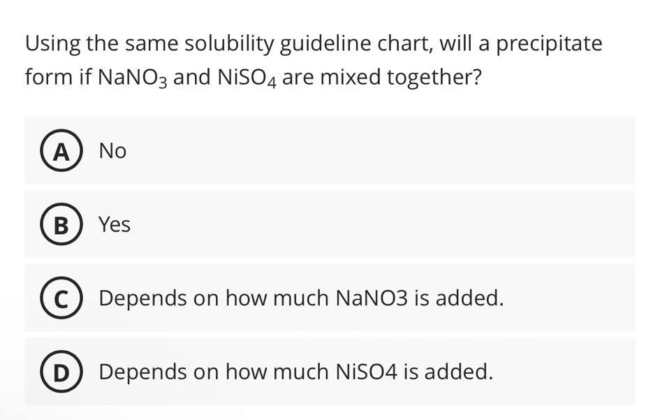 Solved Using the same solubility guideline chart, will a | Chegg.com