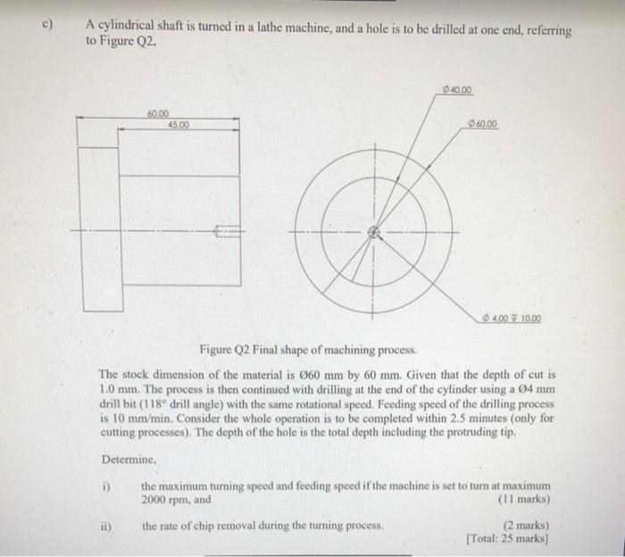 Solved c) A cylindrical shaft is turned in a lathe machine, | Chegg.com
