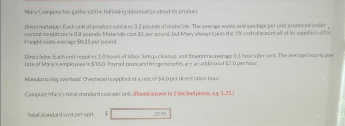 Solved Mary Company has gathered the following information | Chegg.com