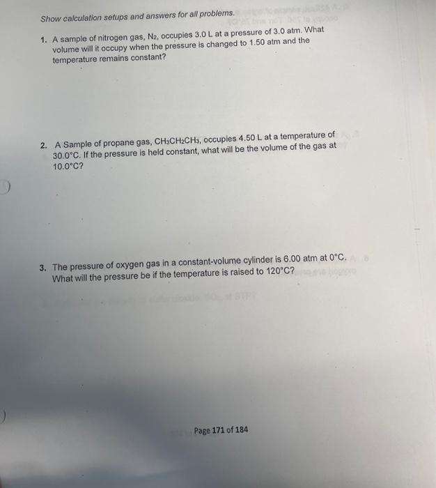 Solved 1. A sample of nitrogen gas, N2, occupies 3.0 L at a | Chegg.com