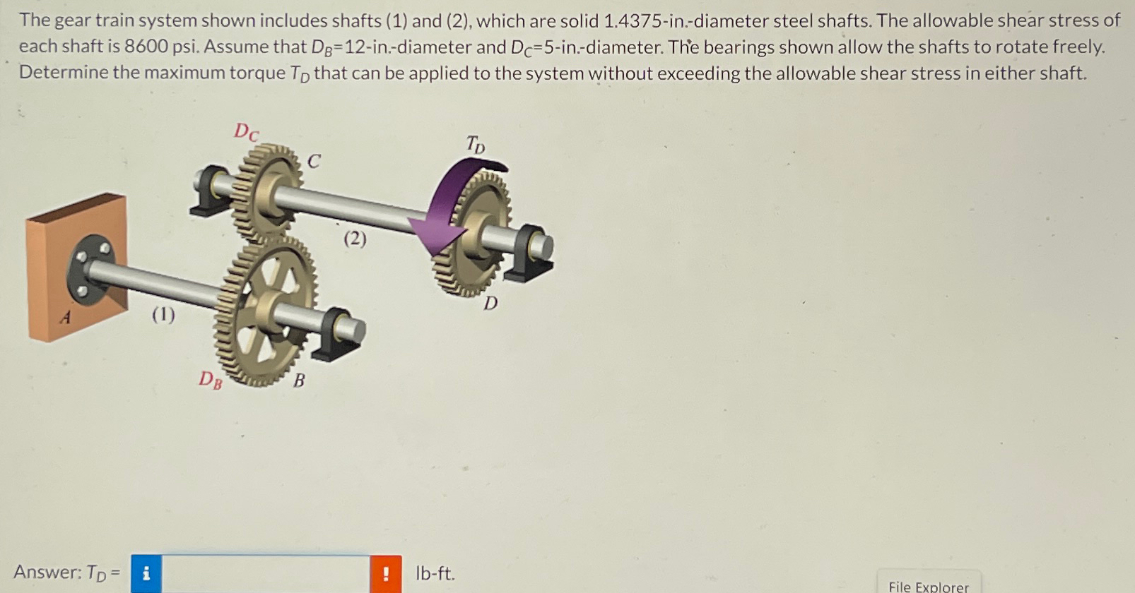 Solved The gear train system shown includes shafts (1) ﻿and | Chegg.com