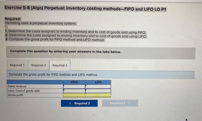 Solved Exercise 5-8 (Algo) Perpetual: Inventory costing | Chegg.com