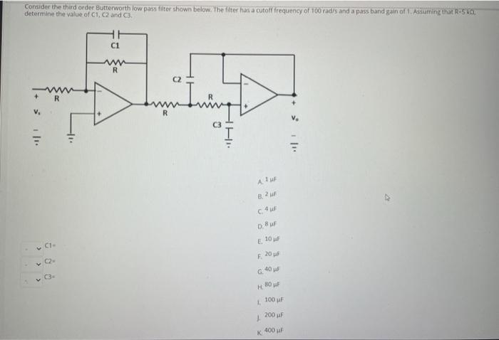Solved Consider the third order Butterworth low pass filter | Chegg.com