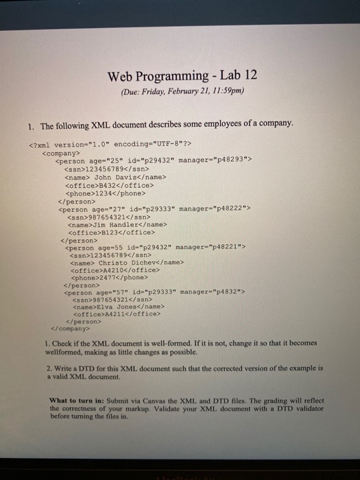 Solved Web Programming - Lab 12 (Due: Friday, February 21, | Chegg.com