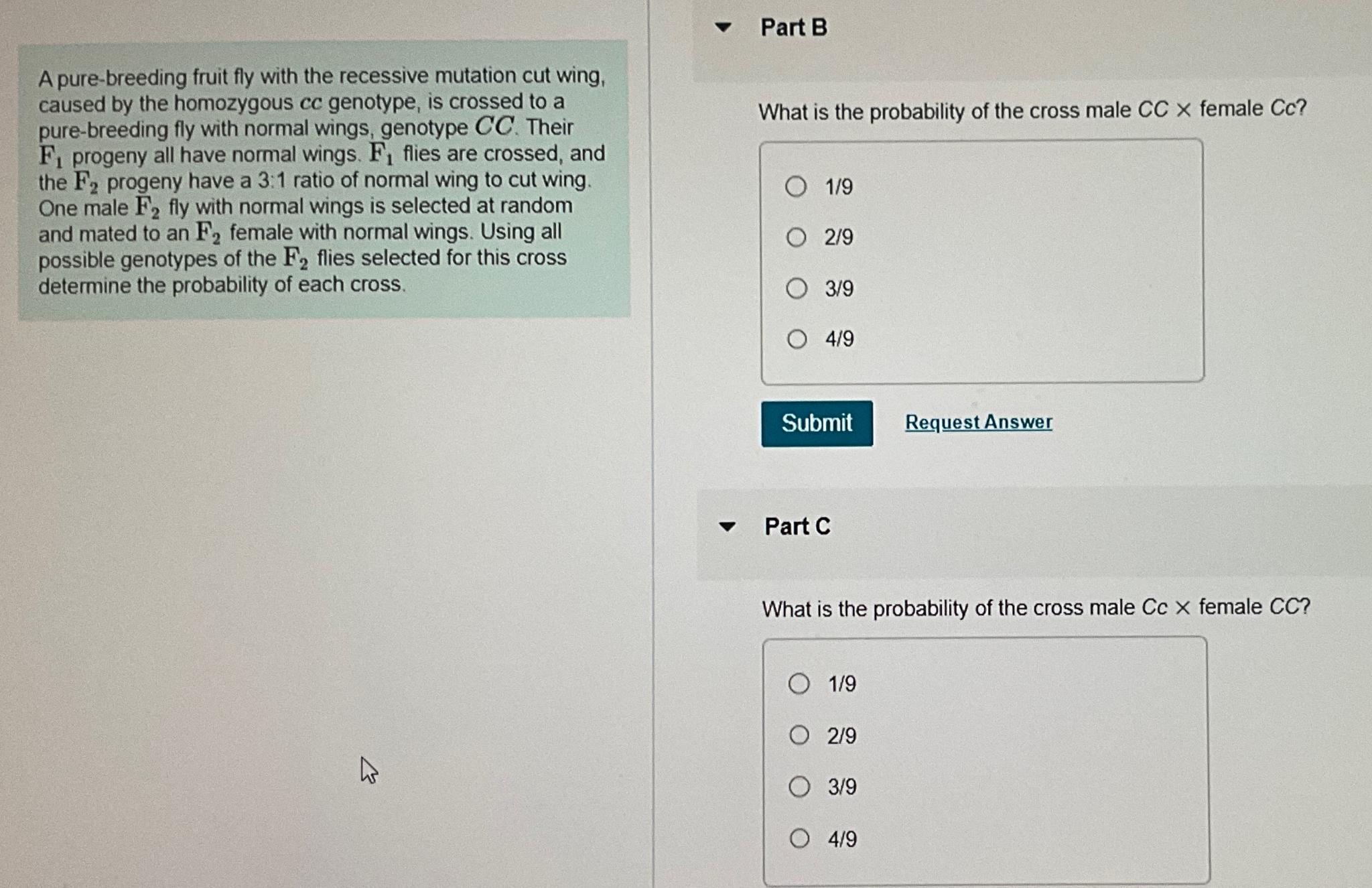 Solved Part BA pure-breeding fruit fly with the recessive | Chegg.com