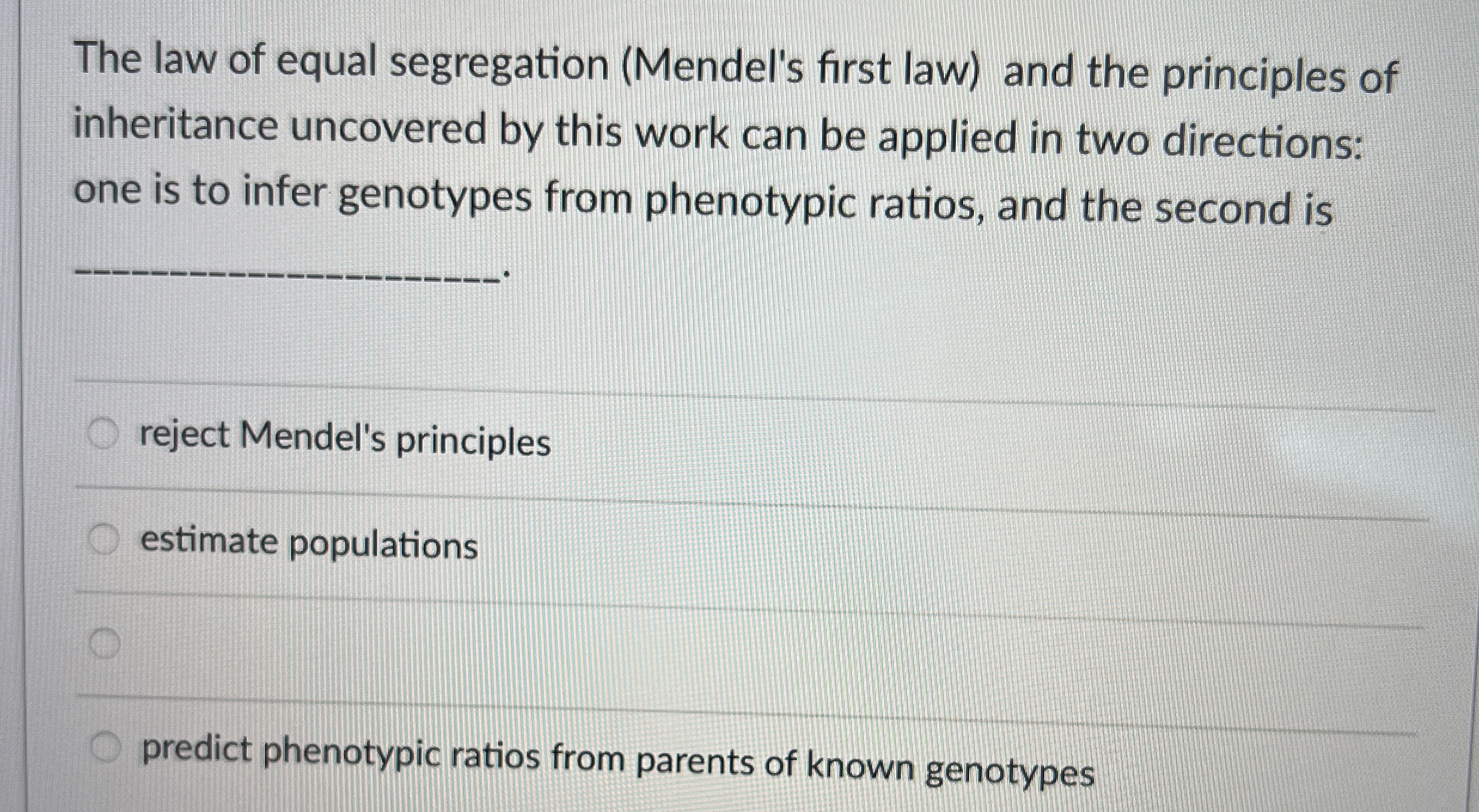 Solved The law of equal segregation (Mendel's first law) | Chegg.com