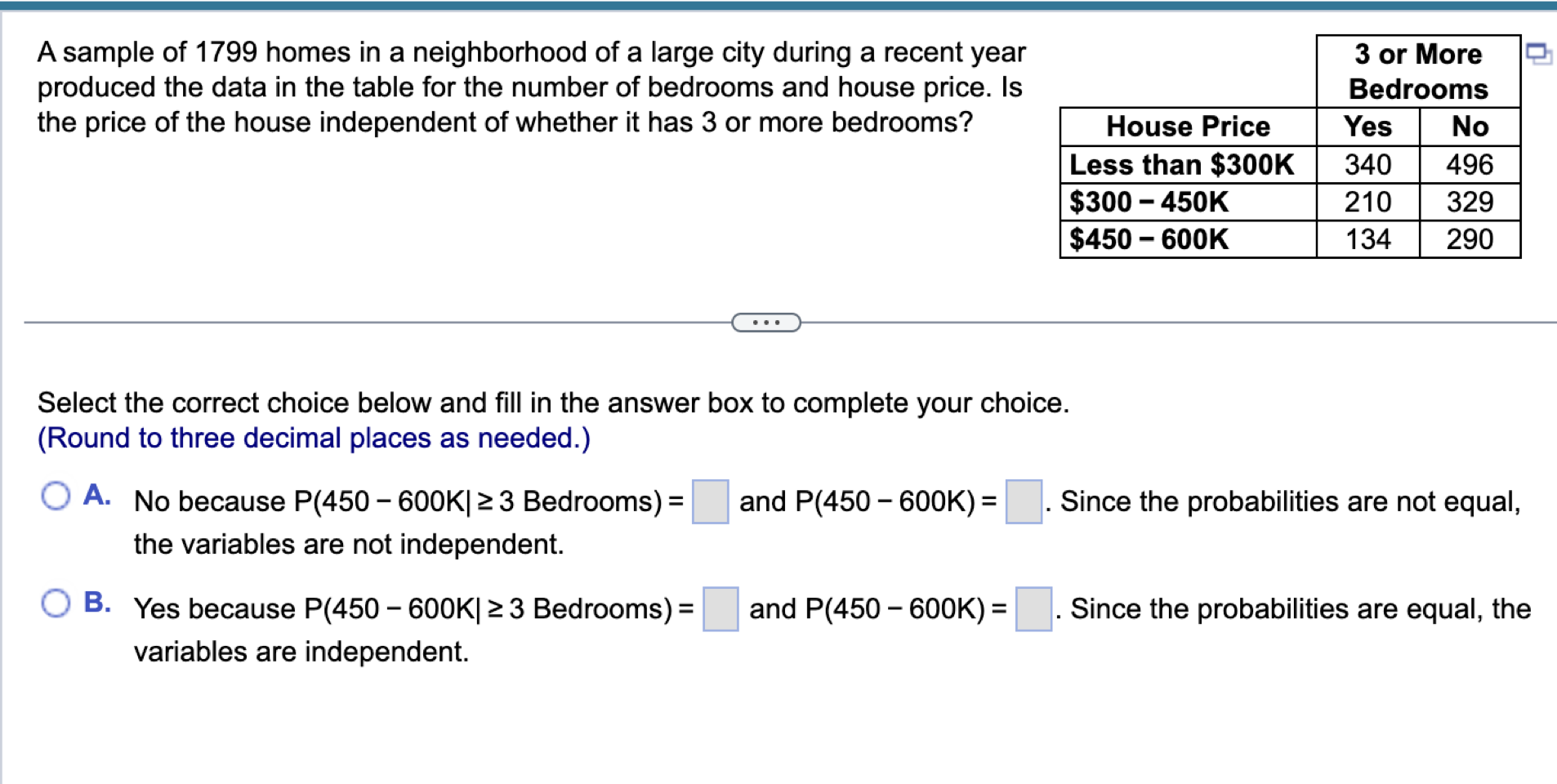 Solved A sample of 1799 ﻿homes in a neighborhood of a large | Chegg.com