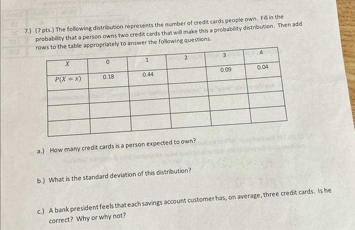 Solved 7.) (7 pts.) The following distribution represents | Chegg.com